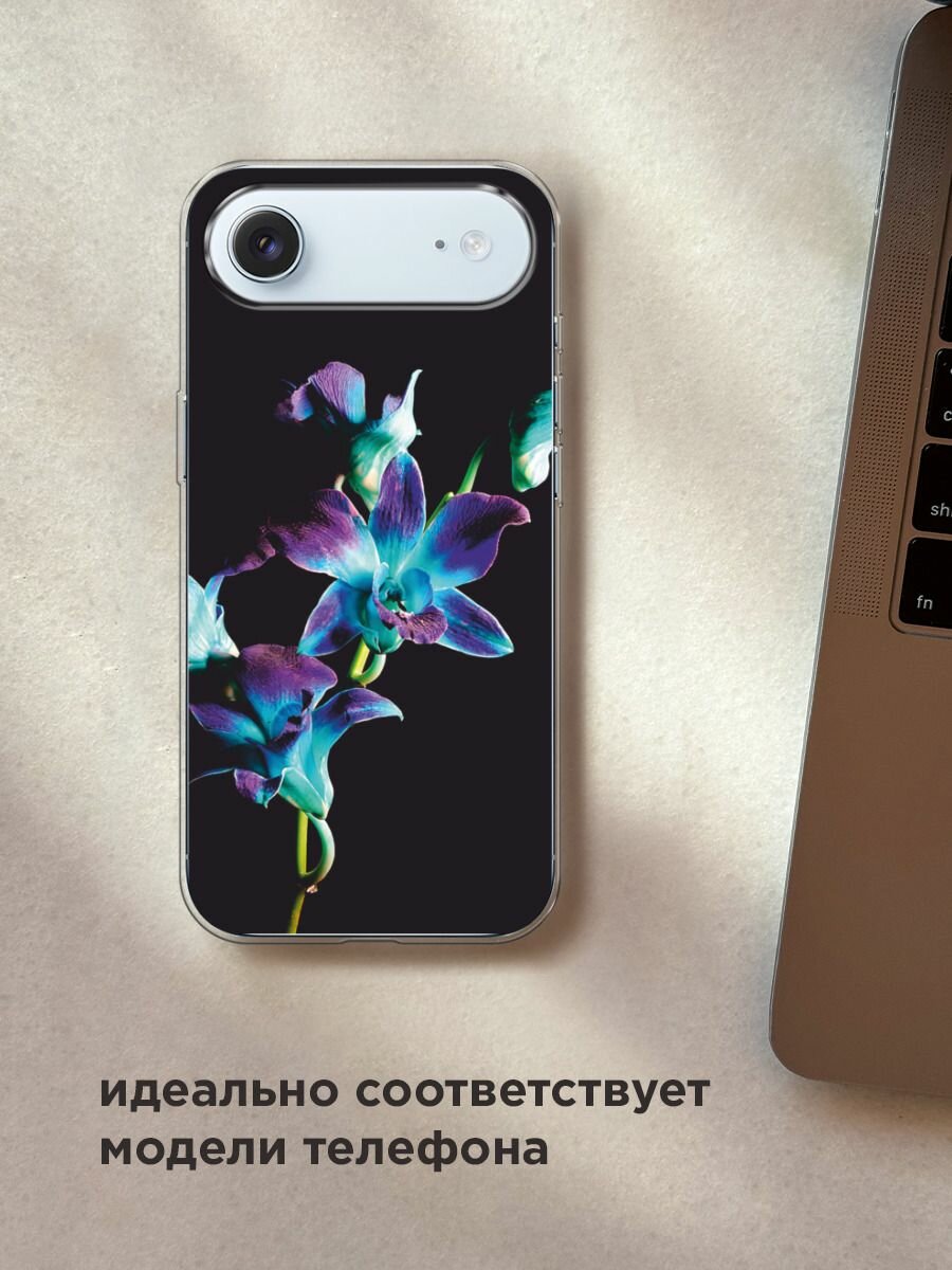 Чехол на Apple iPhone Air / Айфон Айр с принтом "Синий цветок на черном" — фото 1