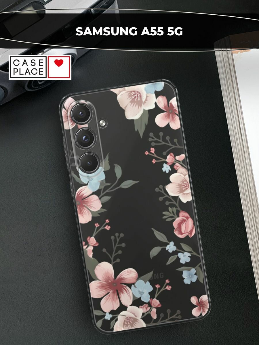 Чехол на Samsung Galaxy A55 5G / Самсунг Галакси А55 5G с принтом "Нежная рамка из цветов", прозрачный