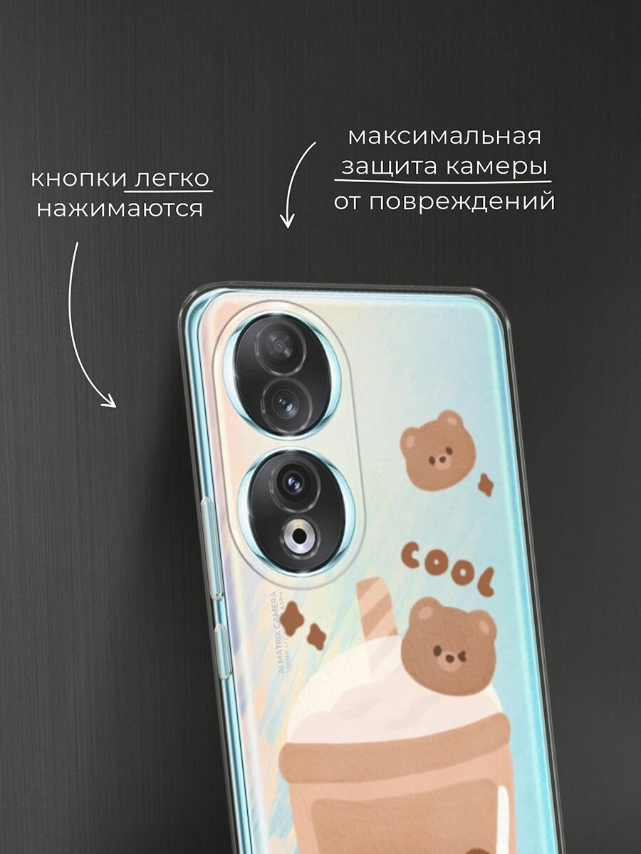 Силиконовый чехол на Honor 90 / Хонор 90 с принтом "Кофе 2", прозрачный — фото 1