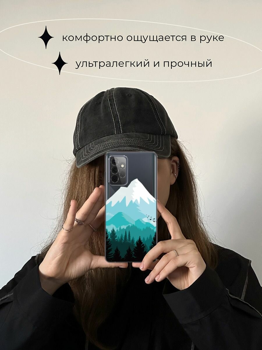Чехол на Samsung Galaxy A72 / Самсунг Галакси А72 с принтом "Синяя снежная гора", прозрачный — фото 1