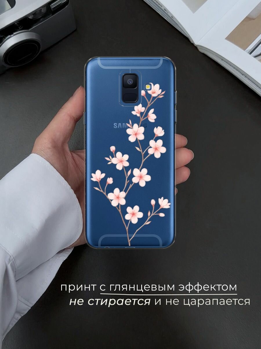 Чехол на Samsung Galaxy A6 / Самсунг Галакси А6 с принтом "Веточка сакуры 2" — фото 1