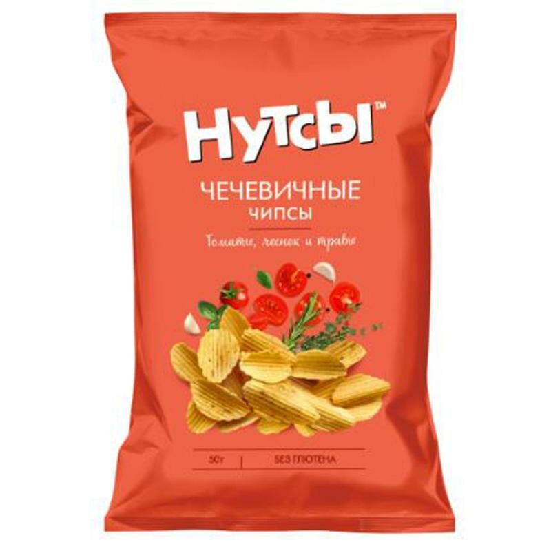 Чечевичные чипсы - Нутсы безглютеновые со вкусом томатов, трав и чеснока Don Shelldon 50 г