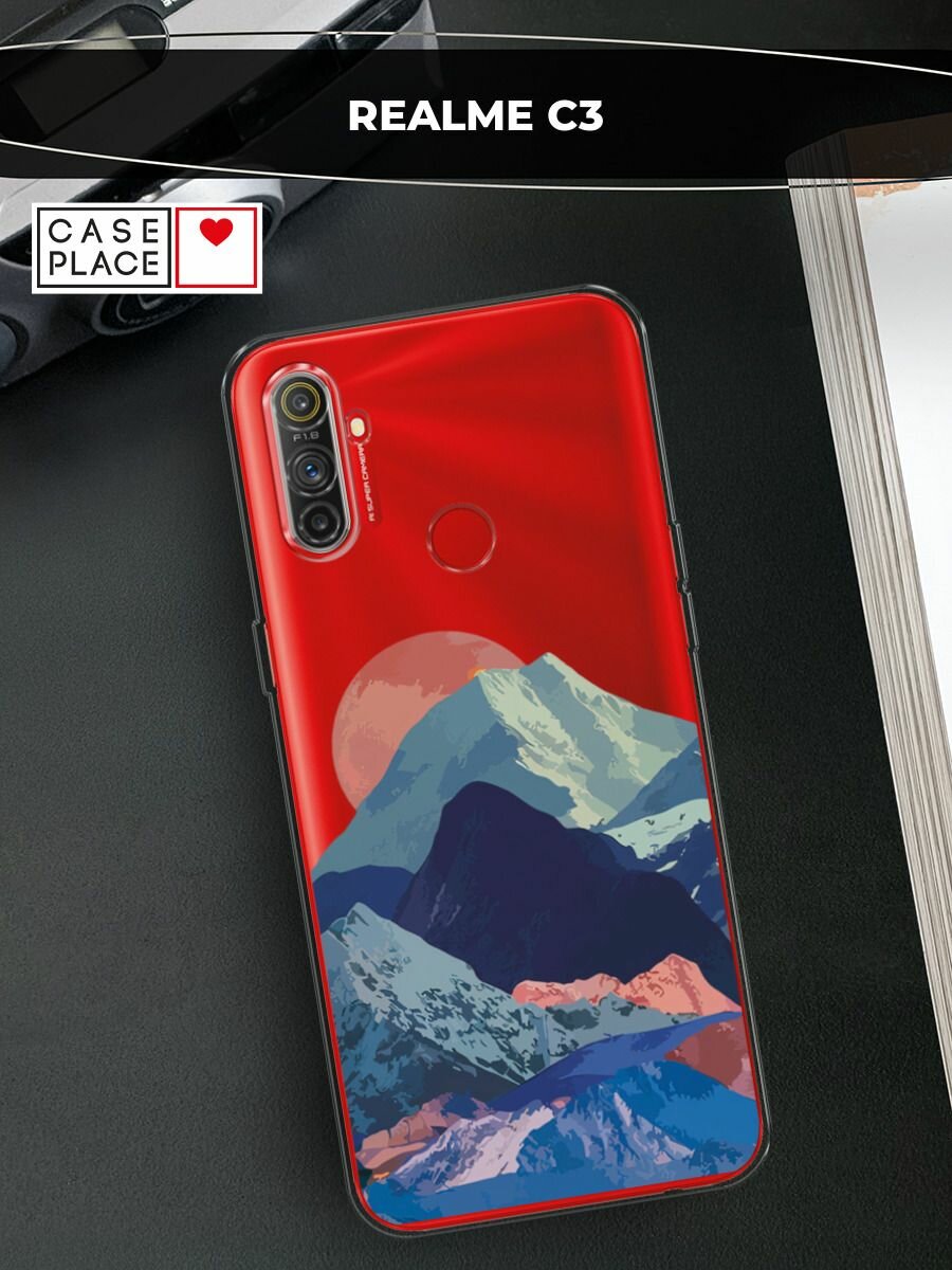 Чехол на Realme C3 / Реалми C3 с принтом "Закат в снежных горах", прозрачный