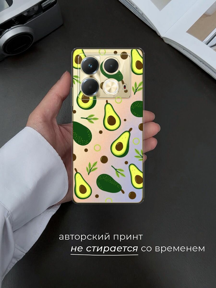 Чехол на Infinix Note 40 / Инфиникс Нот 40 с принтом "Авокадо паттерн", прозрачный — фото 1