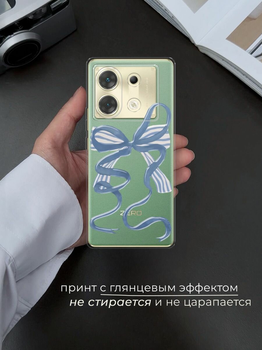 Чехол на Infinix Zero 30 5G / Инфиникс Зеро 30 5G с принтом "Полосатый голубой бант 2" — фото 1