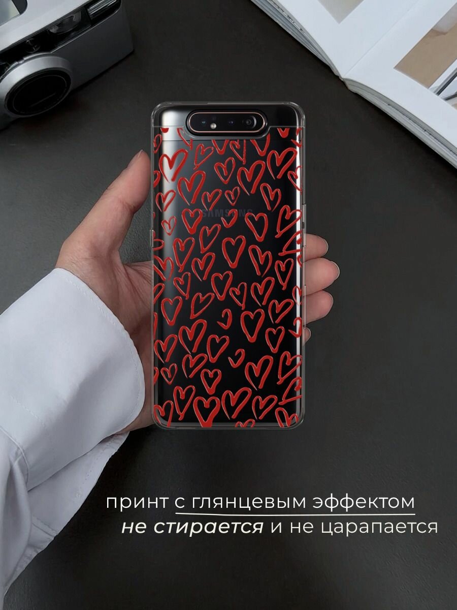 Чехол на Samsung Galaxy A80 / Самсунг Гэлакси A80 с принтом "Легкие бордовые сердечки" — фото 1