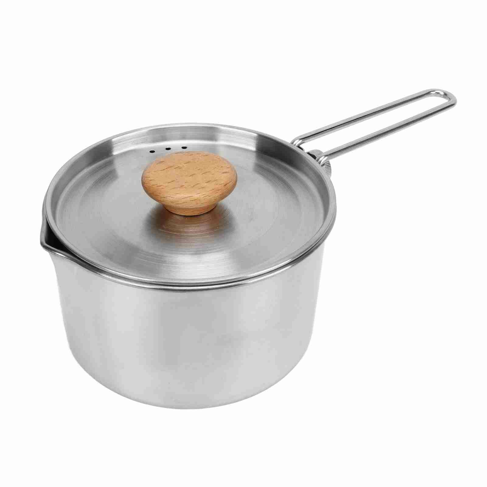 Camping Pot 304 Stainless Steel Portable Kettle with Foldable Handle for Picnic Hiking 1L