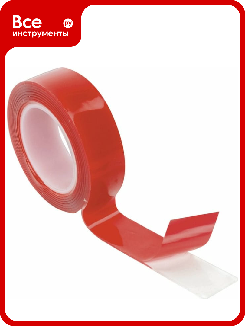 Монтажная прозрачная суперпрочная двусторонняя лента BRAUBERG 19 мм х 1,5 м, акриловая, 1 мм 606423