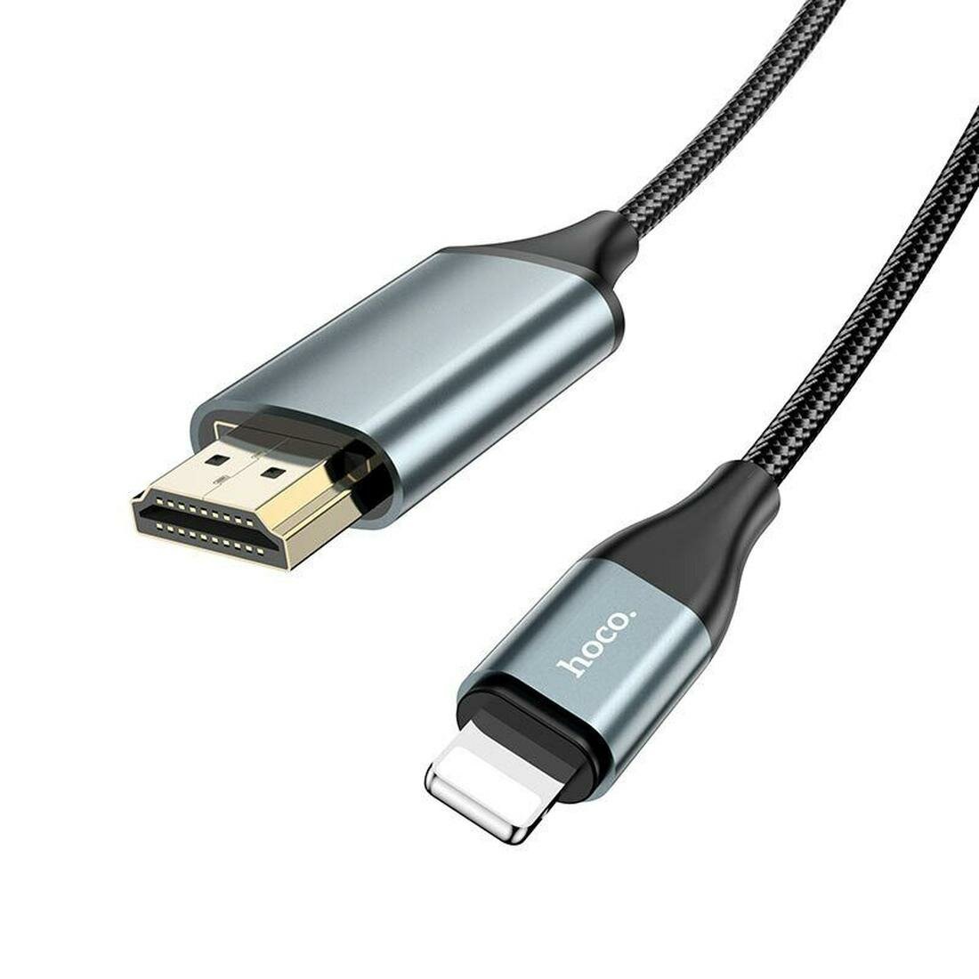 Кабель Hoco UA15, Lightning на HDMI, до 1080p HD, длина 2 м, 1 шт, цвет серый