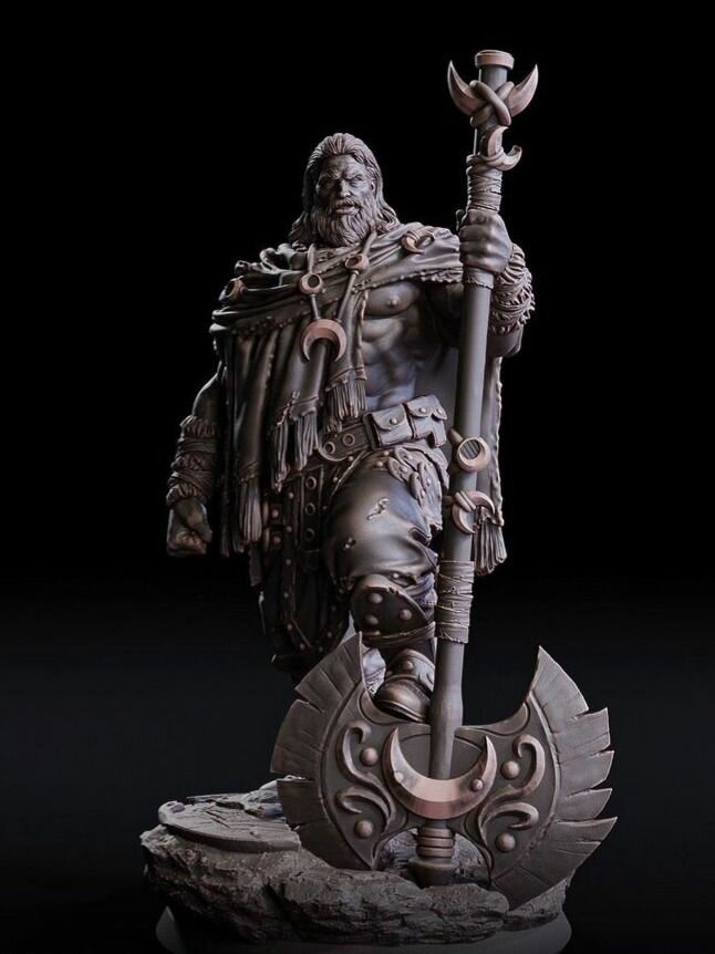 Воин варвар С секирой, игровая фигурка для раскрашивания, база 25 мм