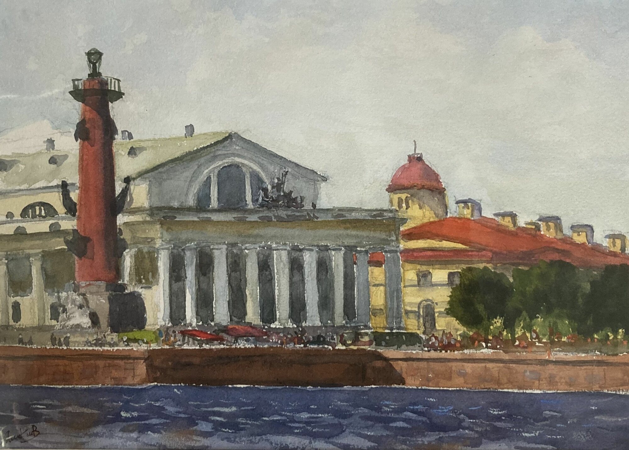 ART-Salon at Oktyabrskaya авторская картина "Санкт-Петербург. Биржа", 31х41 см, бум, акварель; ручная работа;