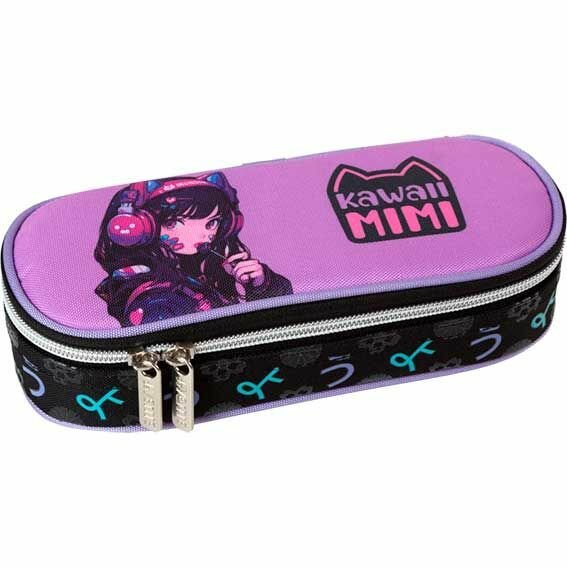 Пенал-косметичка deVENTE "Kawaii Mimi", 210х80х50 мм, на 50 предметов, овальный, полиэстер, створка-органайзер