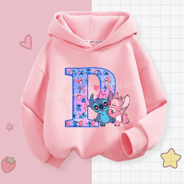 Толстовка с капюшоном Stitch Angel Letter AZ для девочек с рисунком Диснея, детская зимняя толстая теплая толстовка, детская одежда, подарок
