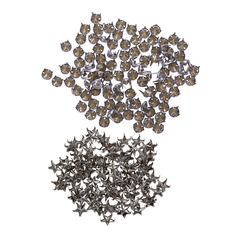 100 шт. 7 мм звездочки-гвоздики в виде пятен панк-рок шляпки гвоздей шипы для сумки обувь браслет и 100 шт. 7 мм металлические стразы серебряные гвоздики круглые гвоздики хрустальные заклепки