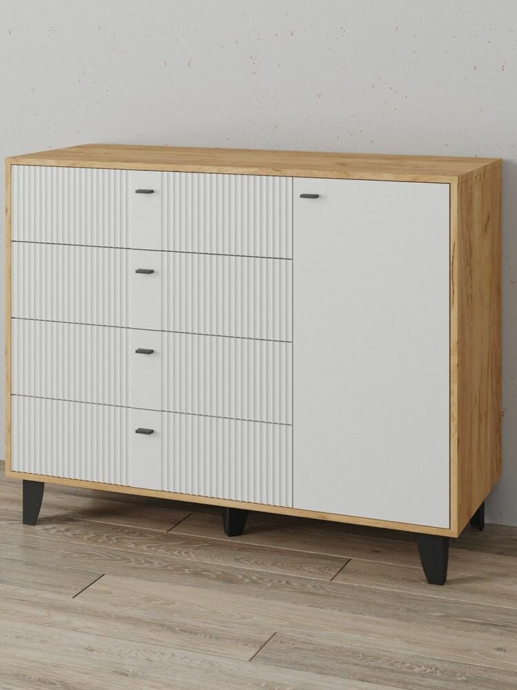 ARNIKA Комод с ящиками для одежды, 120х45х95см, Дуб крафт золотой, Карбон фарфор