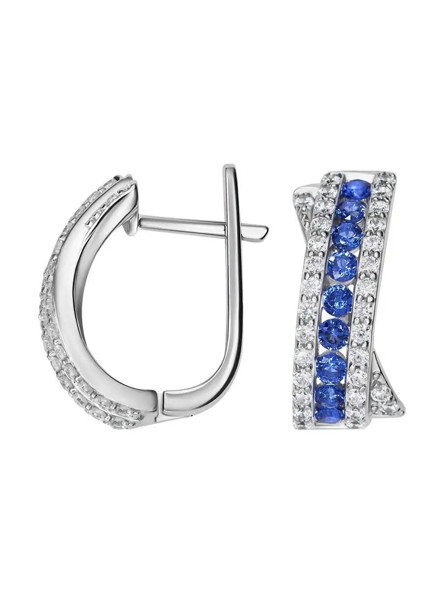 Серьги, серебро, 925 проба, фианит, сапфир синтетический