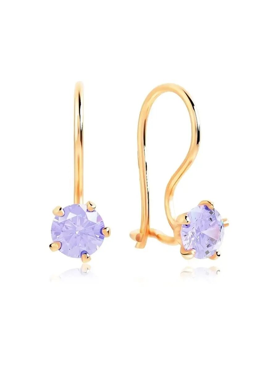 Серьги, серебро, 585 проба, золочение, циркон