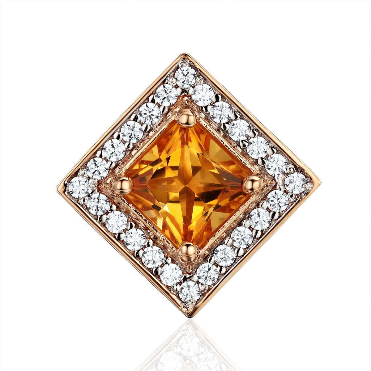 Подвеска, красное золото, 585 проба, цитрин, фианит