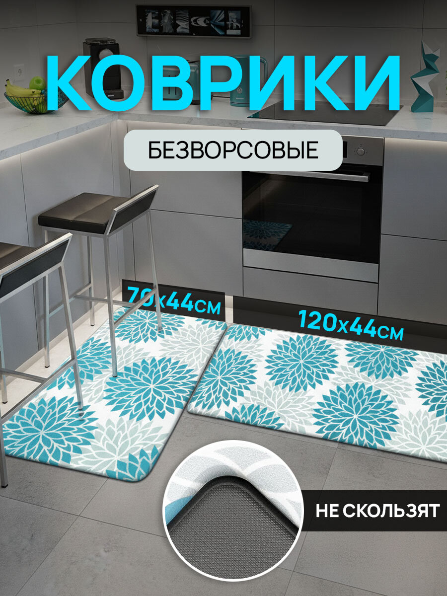 Набор ковриков для кухни на пол SBX, 120х44 и 70х44 см, безворсовый, бирюзовый