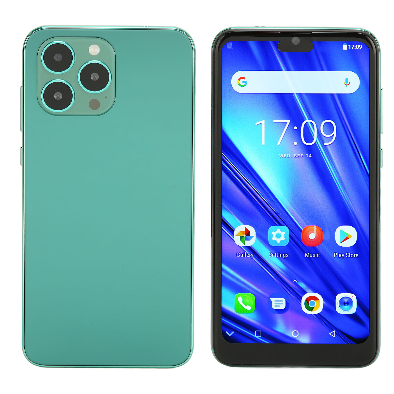 Смартфон IP14 Pro 6,1 дюйма, 4 ГБ ОЗУ, 32 ГБ ПЗУ, ультратонкий мобильный телефон с двумя картами распознавания лиц, двойной режим ожидания для Android 10,1, зеленый