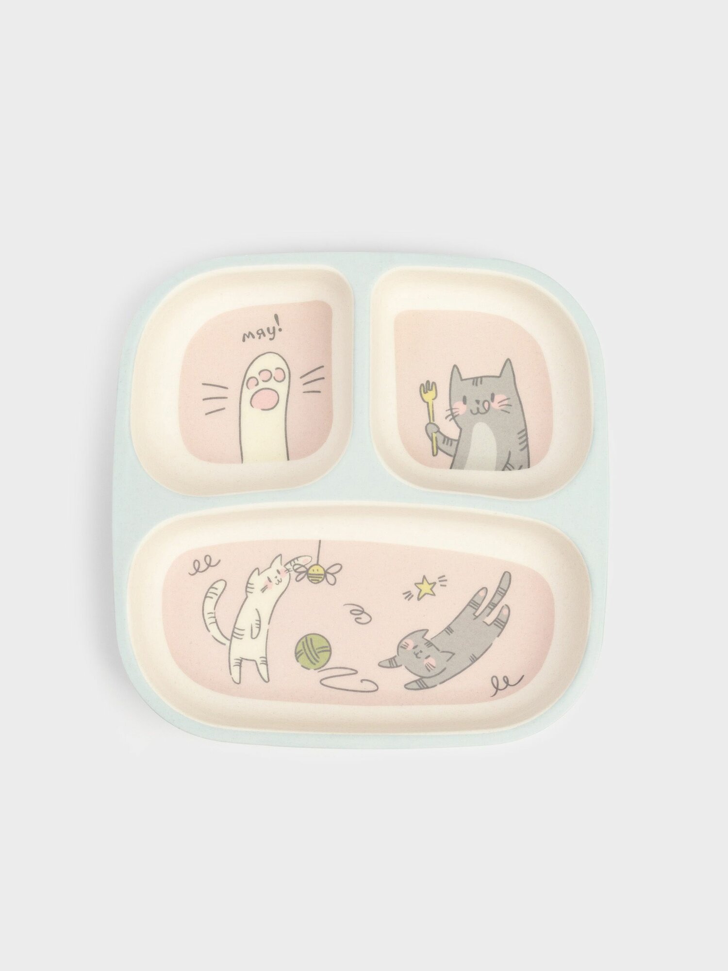 Тарелка обеденная, детская, 18 см, 3 отд, бамбук, лилово-голубая, Коты, Pretty friends