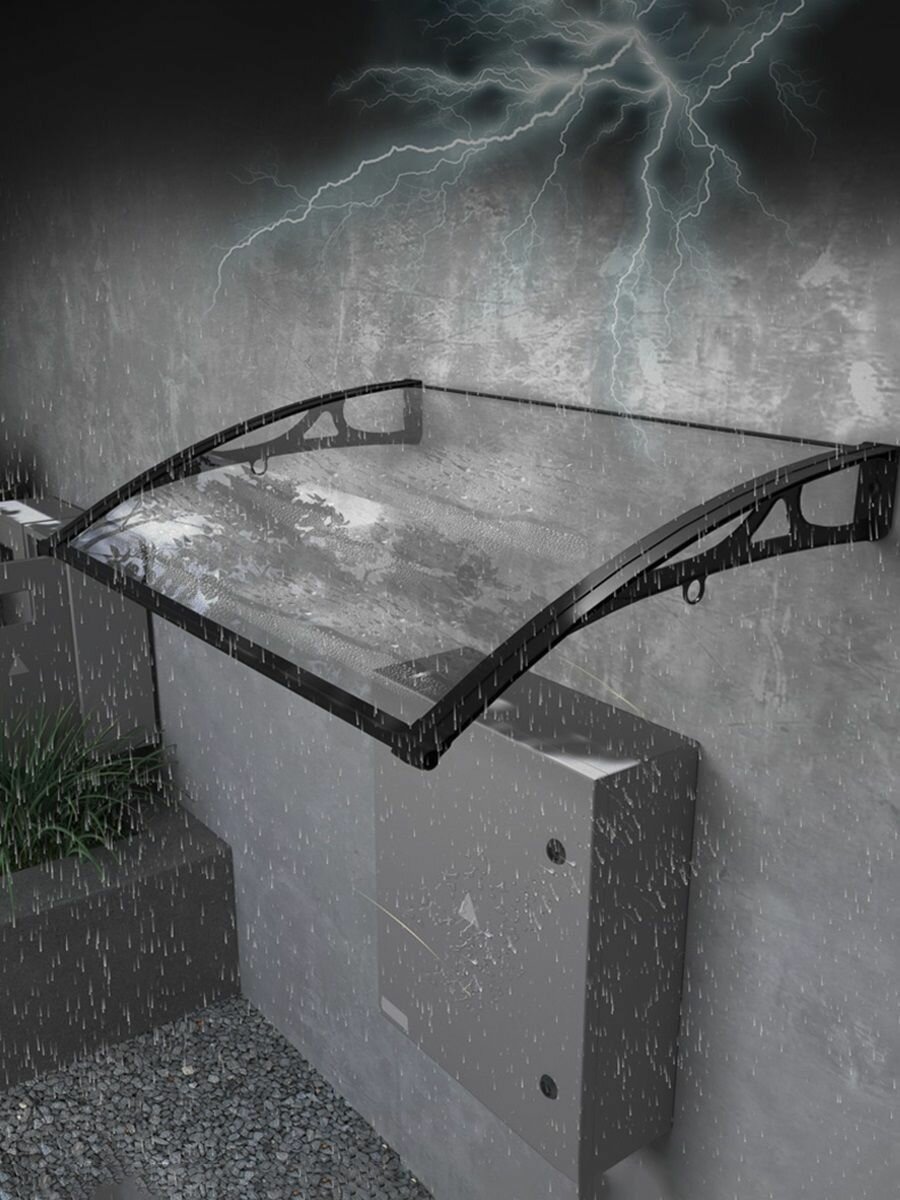 Навес над крыльцом, защита от дождя, прозрачный, удлинение 60 см, защита от УФ-излучения с кронштейнами и поликарбонатом