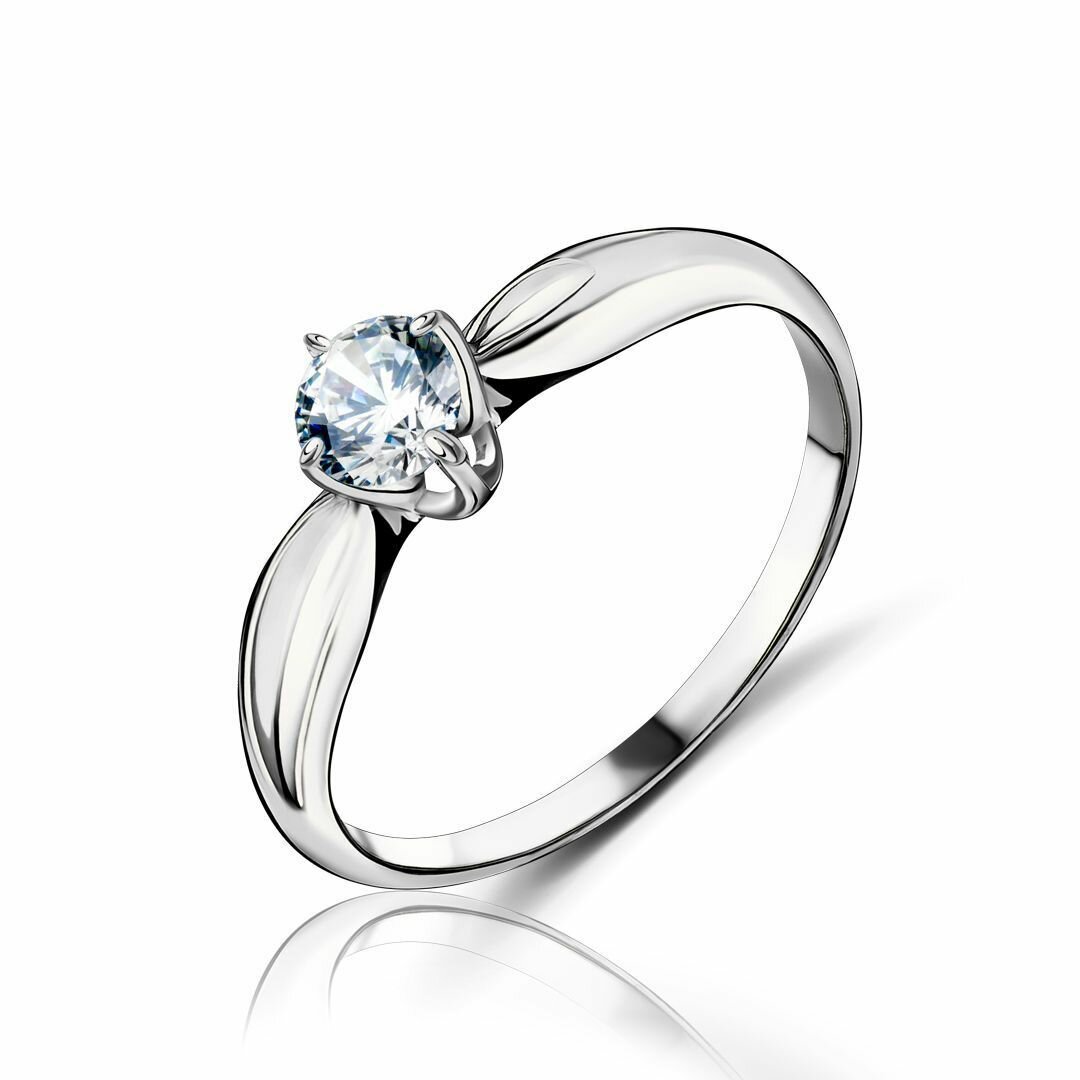 Кольцо помолвочное, белое золото, 585 проба, родирование, бриллиант