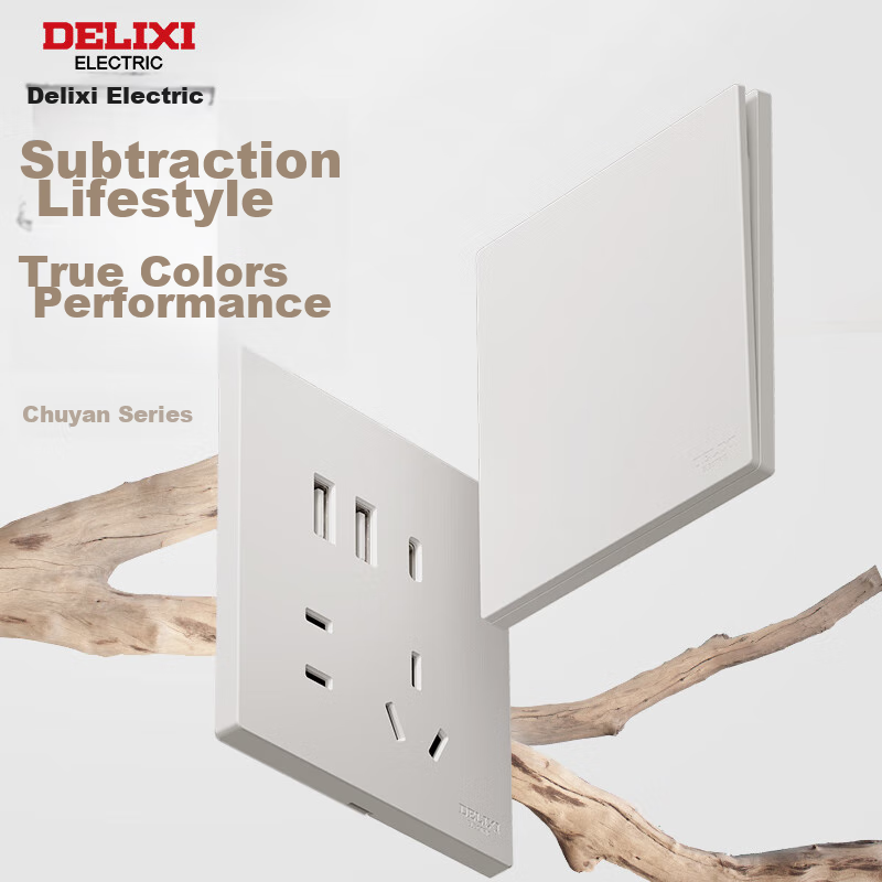 DELIXI Switch Socket, 295 Ultra-Thin Matte Frosted Large Plate, 86-Type Wall Power Switch, Three-Gang Single-Control Han Yu White
