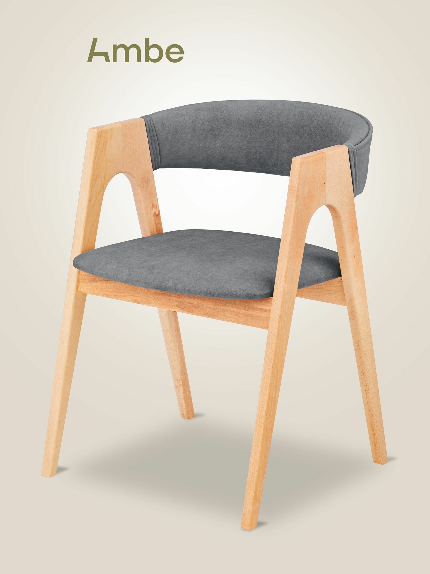 Стул кресло Ambe Кайто деревянное из массива бука, натуральный, Серый велюр
