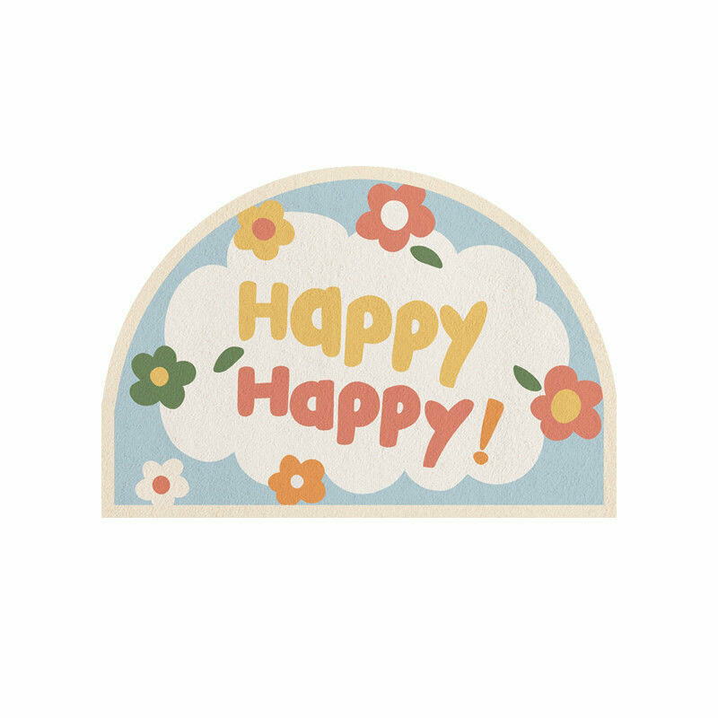 Bathroom floor mat happy durable semicircle with waterwash material for kitchen and entryway