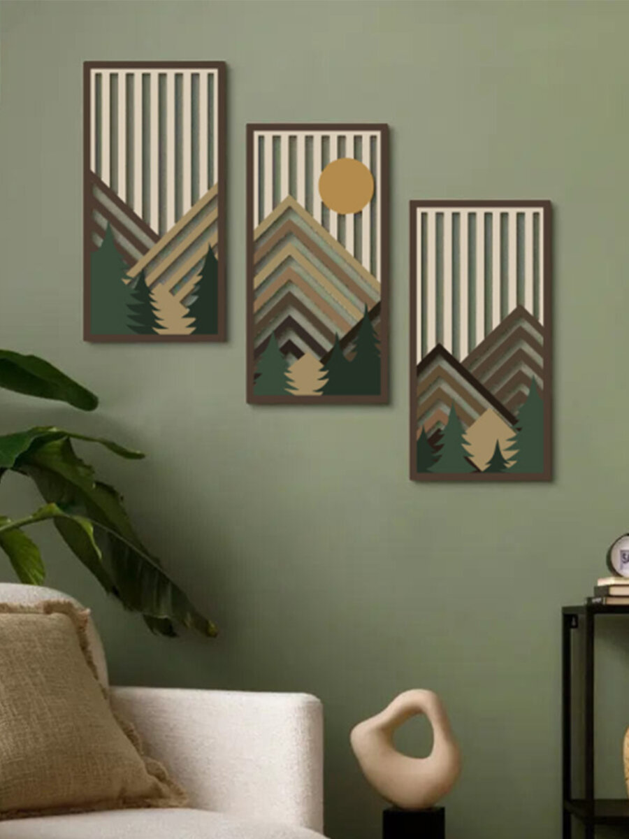Деревянное настенное панно Горы комплект из 3 модулей 15*30 см