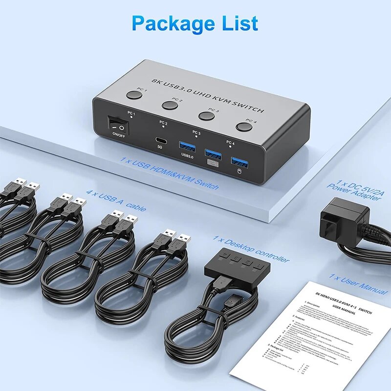 KVM-переключатель Konsenda 4x1 8K HDMI with AU Plug