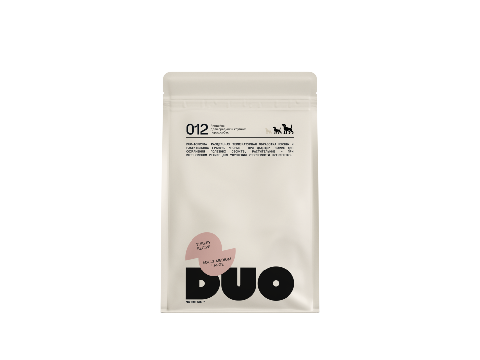 Cухой корм DUO Nutrition полнорационный для взрослых собак средних и крупных пород с индейкой и рисом - 1 кг