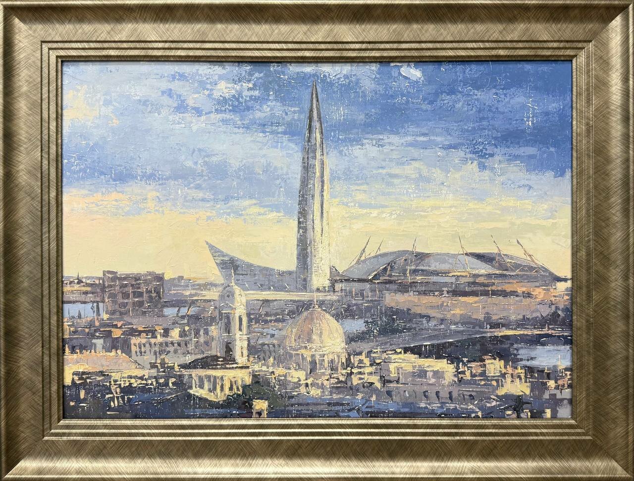 Картина маслом, городской пейзаж "Диалог времён", 50х70 см. Автор Дубровин Игорь