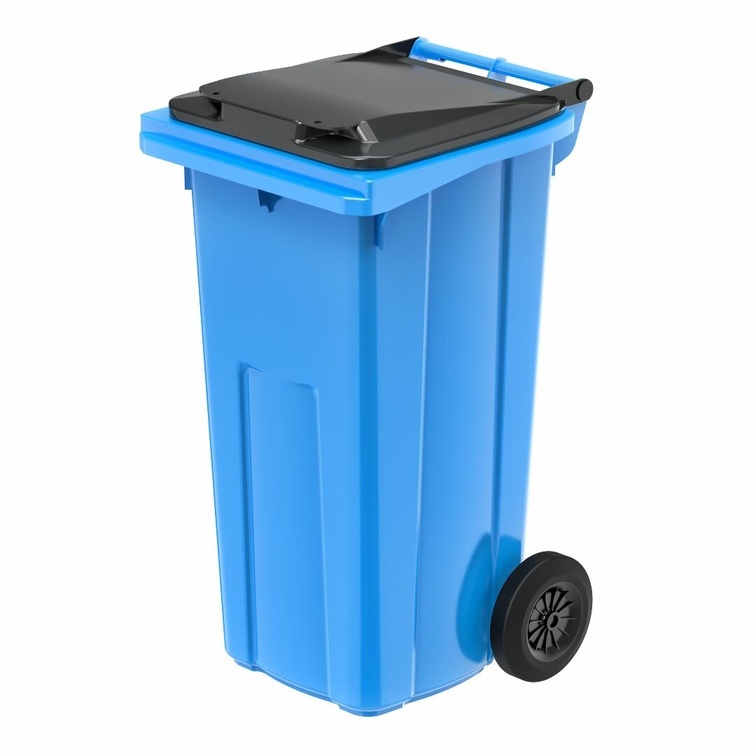 Мусорный бак, мусорный контейнер, с крышкой, на колесах, 120 л, синий с серой крышкой