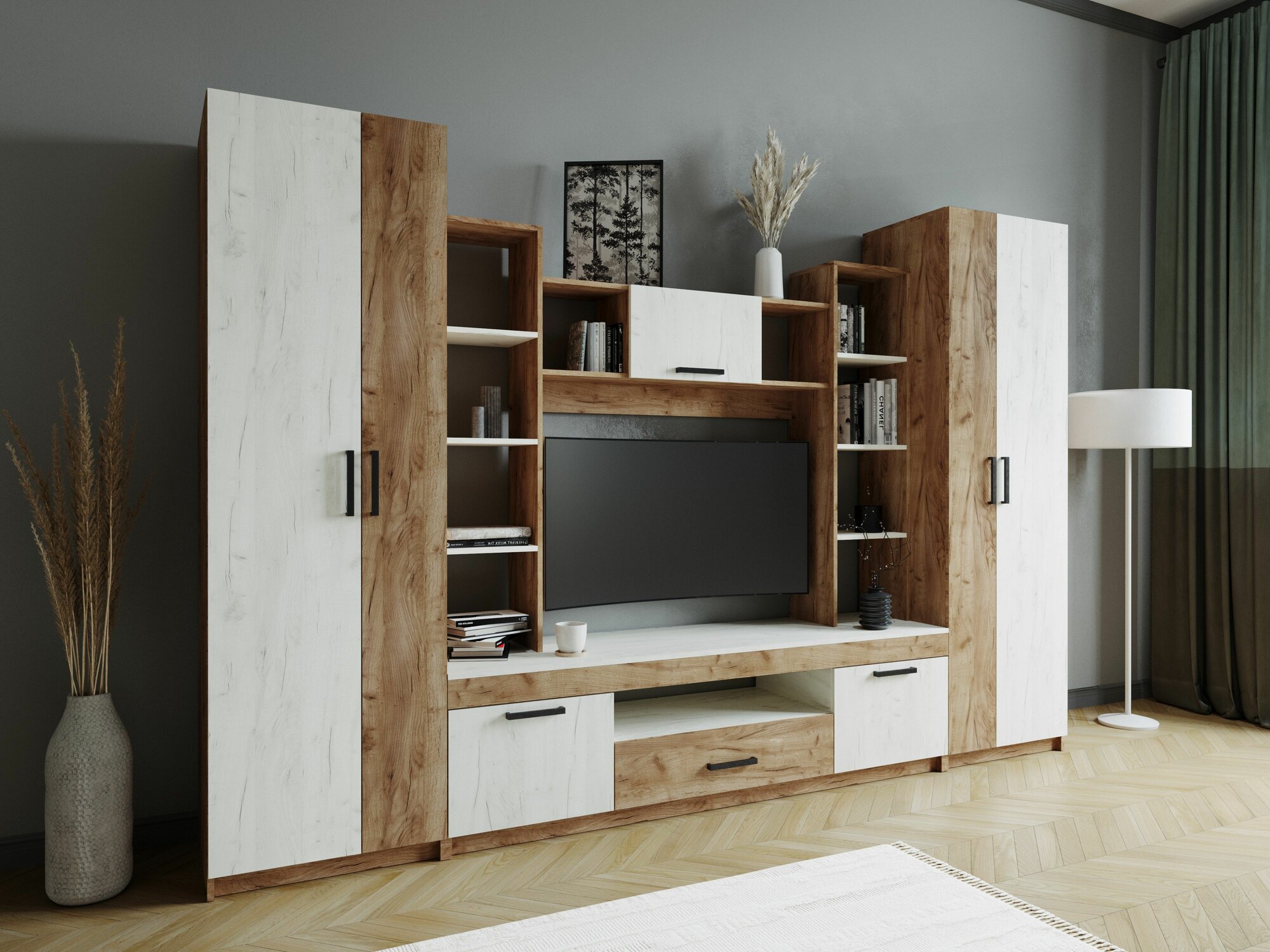 Гостиная Сидней-2 дуб крафт табачный/дуб крафт белый (Микон)