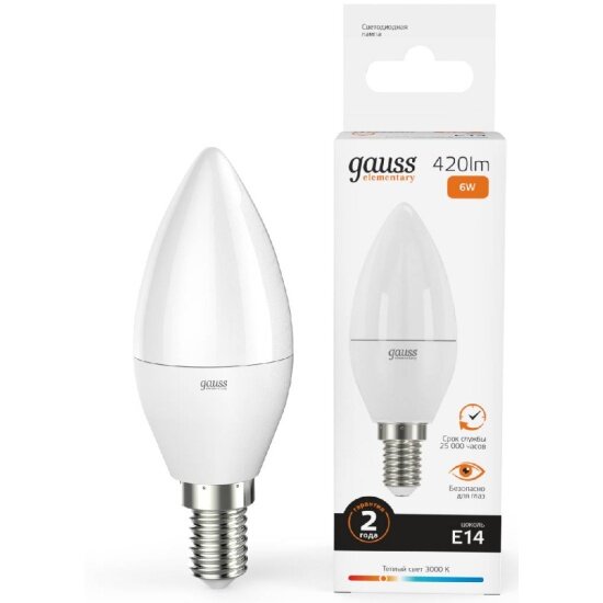 Светодиодная лампа Gauss LED Elementary Candle 6W E14 3000K (10 шт)