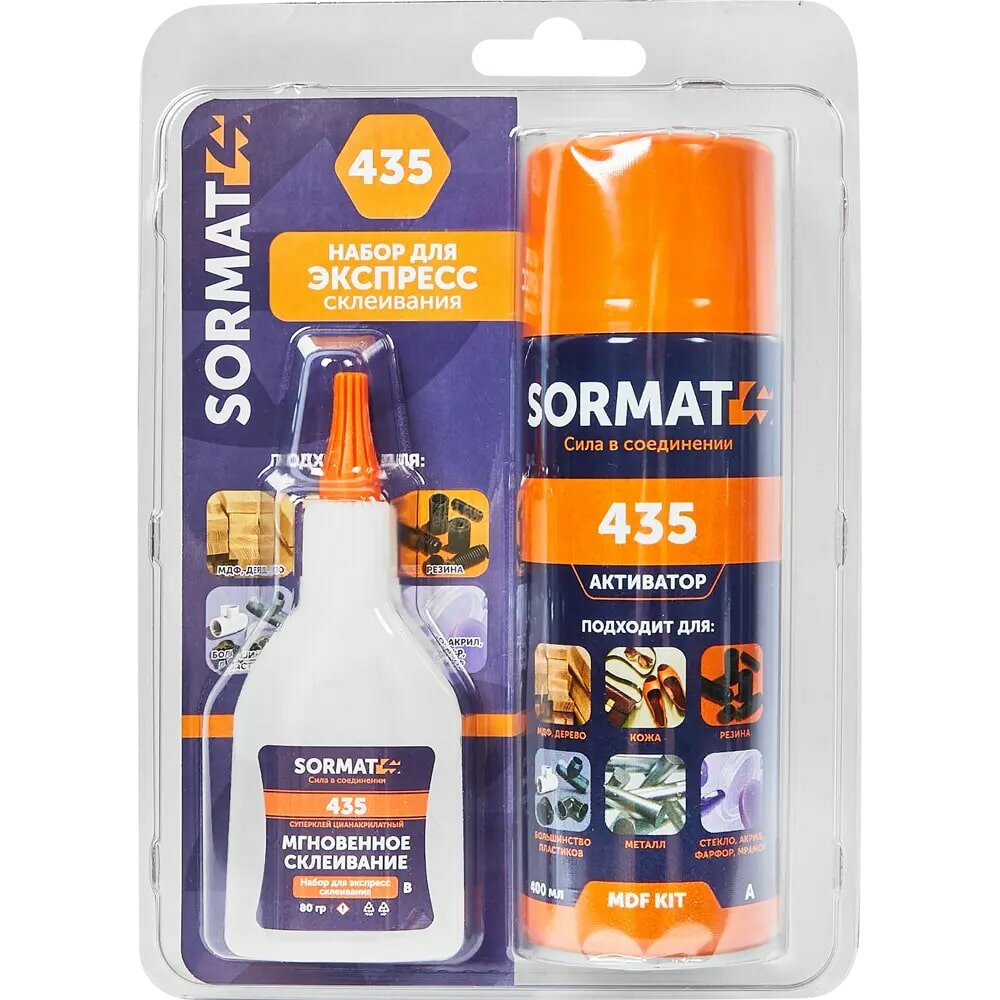 Набор клея SORMAT MDF Kit, 35 г, активатор 200 мл