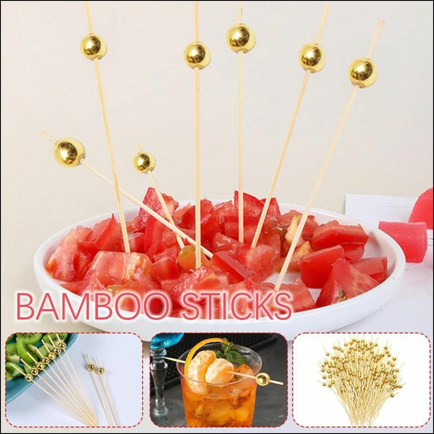 100 шт. палочек для коктейлей Gold Pearl