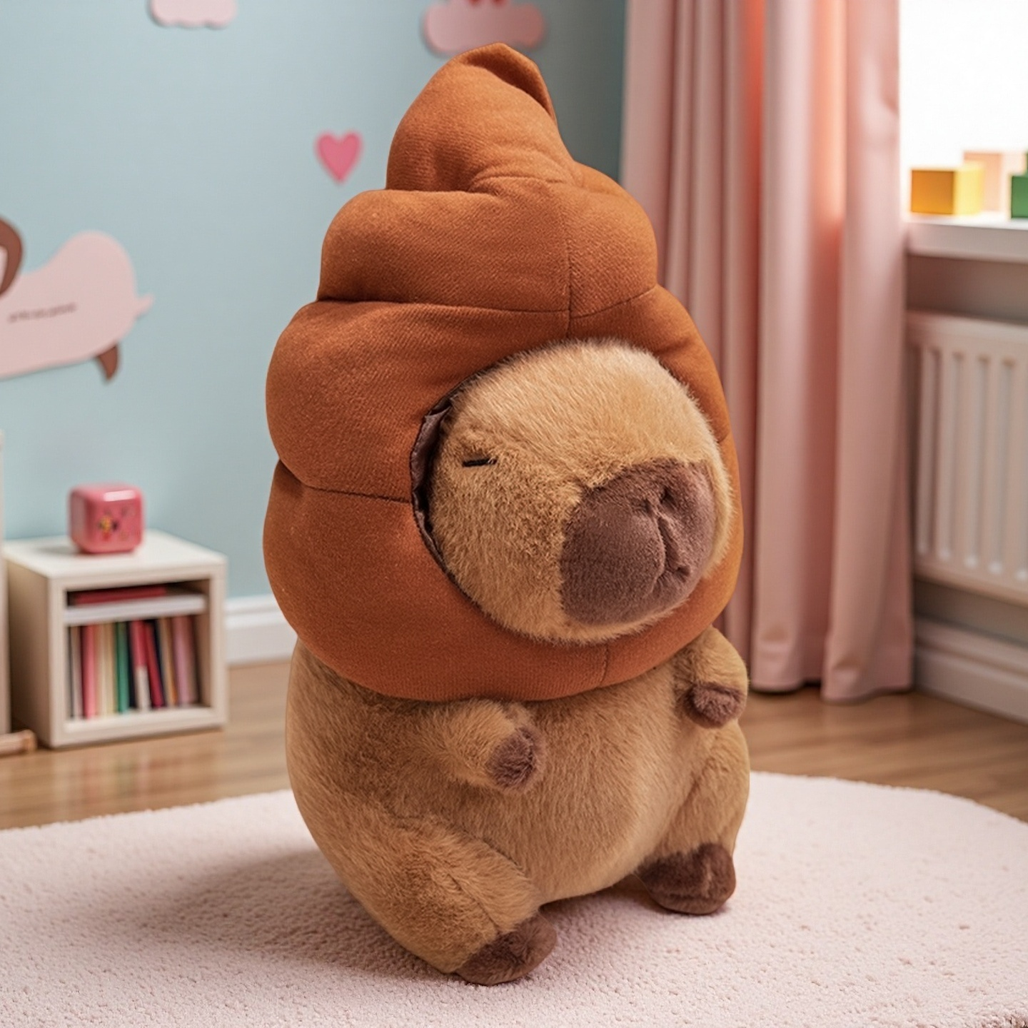 Плюшевая игрушка Капибара с калом на голове, забавная кукла-капибара, плюшевая игрушка-прикол в подарок Мистер Шит
