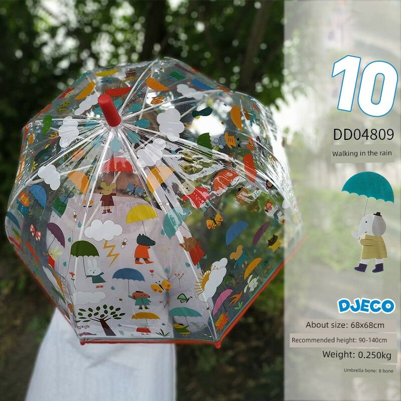 Детский прозрачный зонт Djeco для девочек, учащихся начальной школы, детей детского сада, милый зонт с длинной ручкой