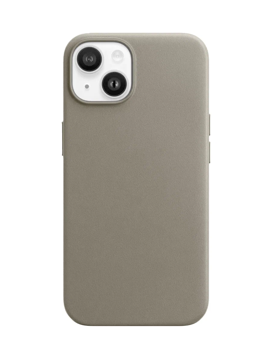 Кожаный чехол Магсейф для iPhone 15 Clay / Анимация NFC / Leather Case Магсейф для Айфон 15 / Титан серый
