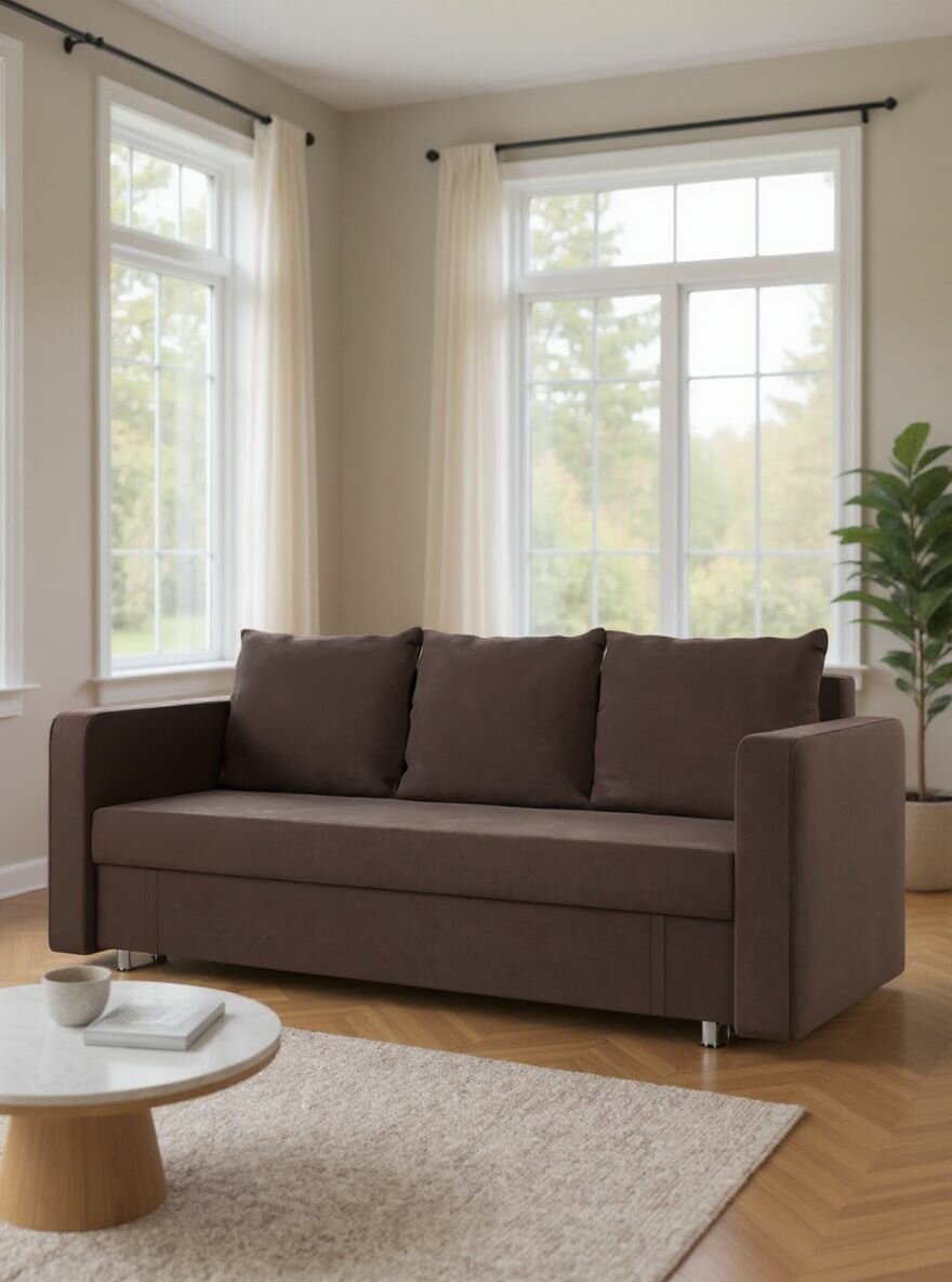 Диван-кровать прямой раскладной "Каприз" с ящиком для белья, велюр