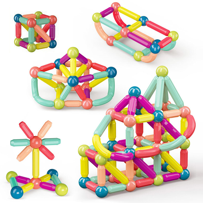 44 Pieces Magnetic Building Sticks Blocks Toy, Stem Educational Construction Toys, 3D Magnet Building Puzzle Toys Gift for Kids and Toddler, 12 different color plastic magnetic balls over 1.39 inches