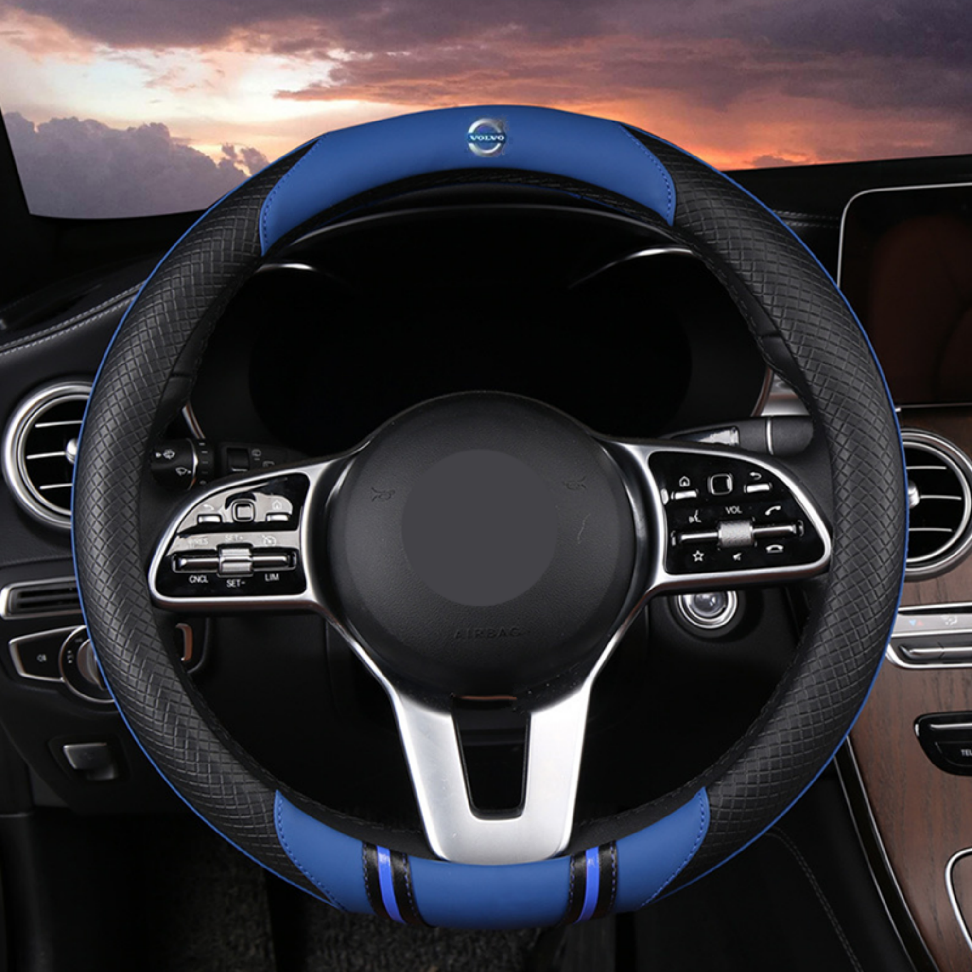 Чехол на руль Volvo двухцветный оплетка на руль подходит для диаметра 38 см цельный синий