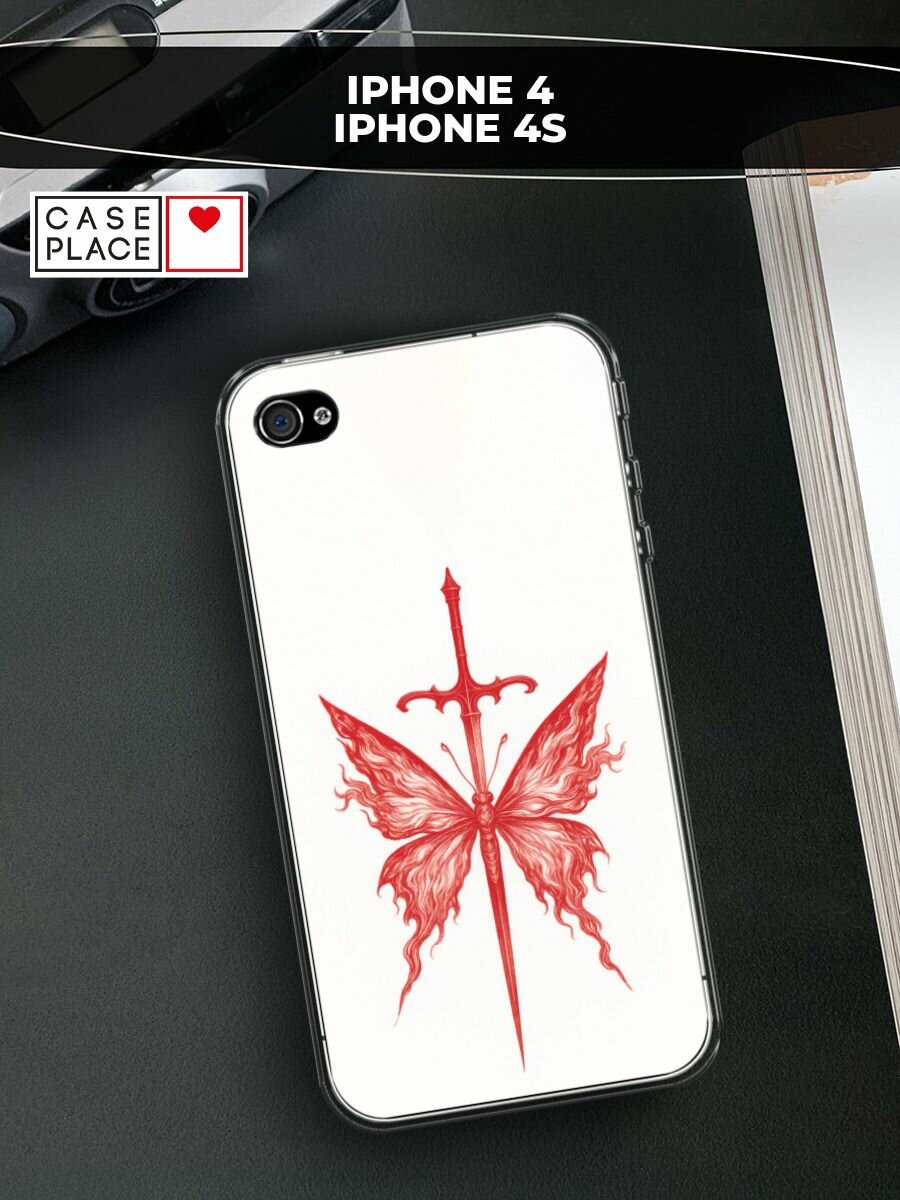 Чехол на Apple iPhone 4/4S / Айфон 4/4S с принтом Бабочка и меч 3