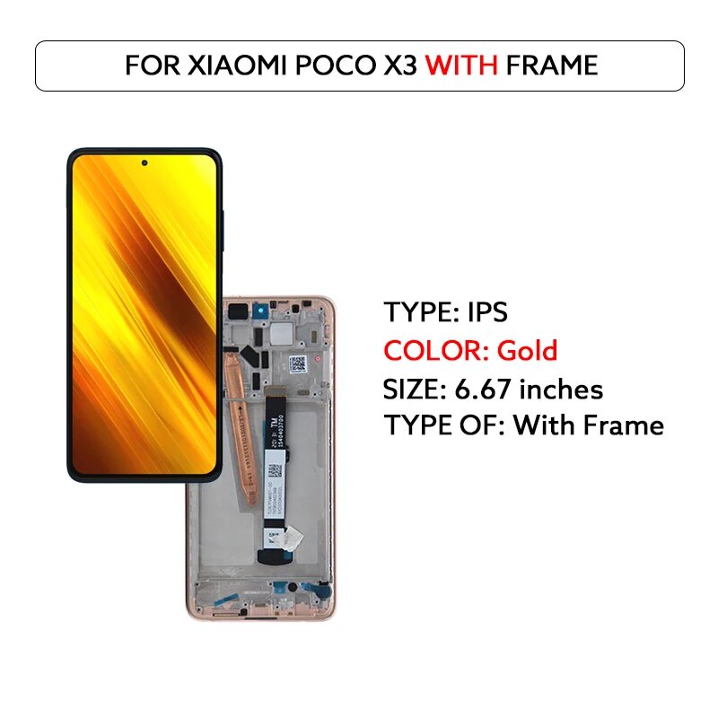 Для Xiaomi POCO X3 Pro ЖК-дисплей с цифровым преобразователем сенсорного экрана в сборе Gold Frame