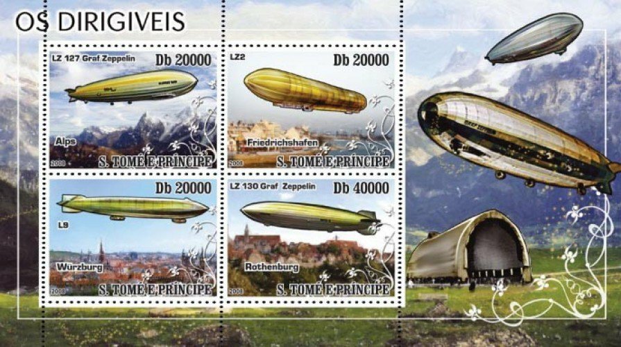 Почтовые марки Сан-Томе и Принсипи 2008г. "Модели дирижаблей" Дирижабли, Авиация MNH