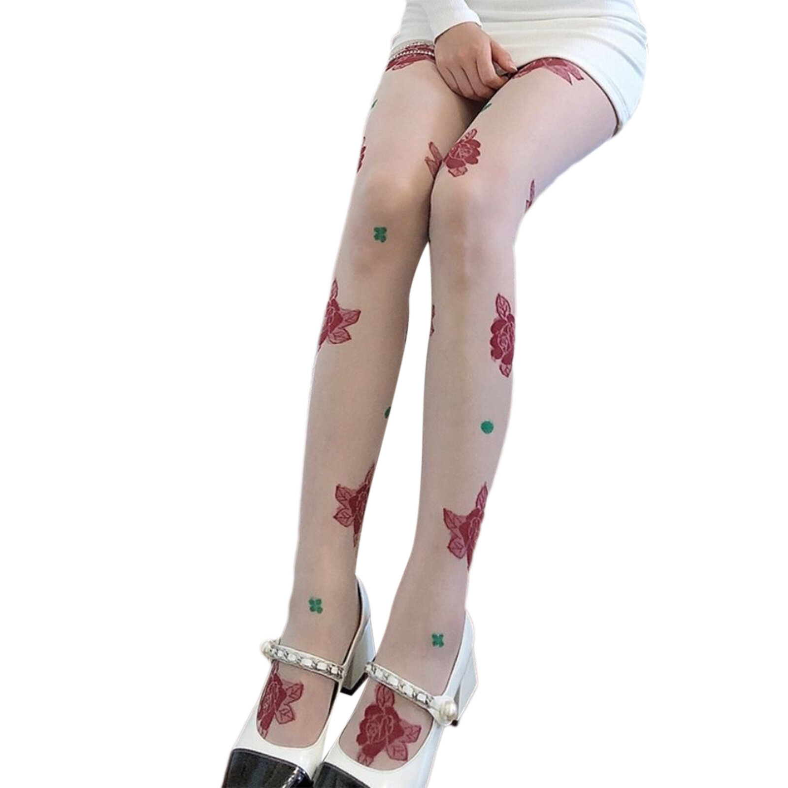 Женские Тонкие Колготки Во Французском Стиле, Винтажные Прозрачные Колготки С Рисунком Красной Розы