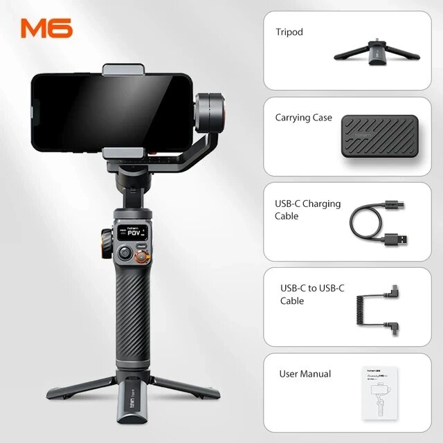 Hohem iSteady M6 KIT 3-Axis Handheld Smartphone Gimbal Stabilisator Telefoon Vlog for iPhone 15/14/13/12/11 Series